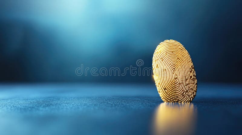 Golden Fingerprint on Dark Blue Background. Personal Identification and ...