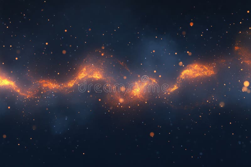 Golden Fire Particles Flowing through Dark Space Background Stock ...
