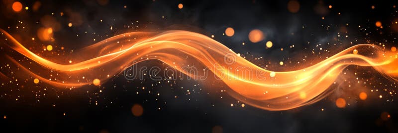 Golden Fire Wave Flowing on Black Background with Glittering Particles ...