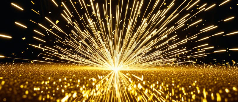 Golden Firework Burst on Glittering Surface: a Celebration of Light and ...