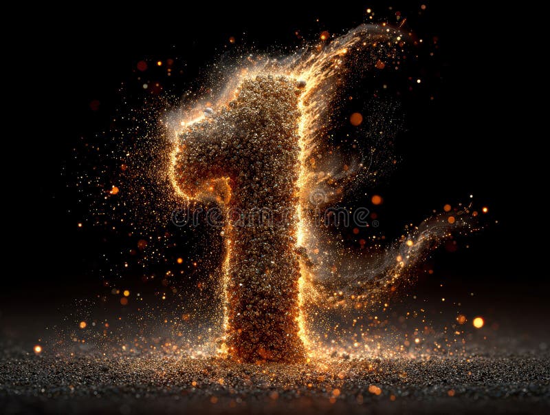 Golden Firework Number One Against a Black Background, Bursting with ...