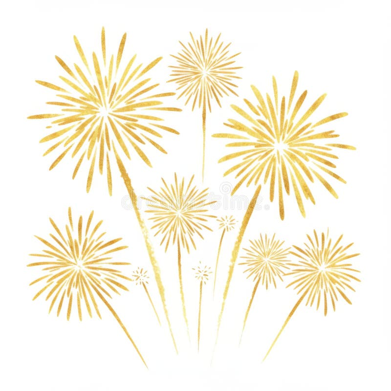 Golden Fireworks Burst on White Background Stock Illustration - Illustration of graphic ...