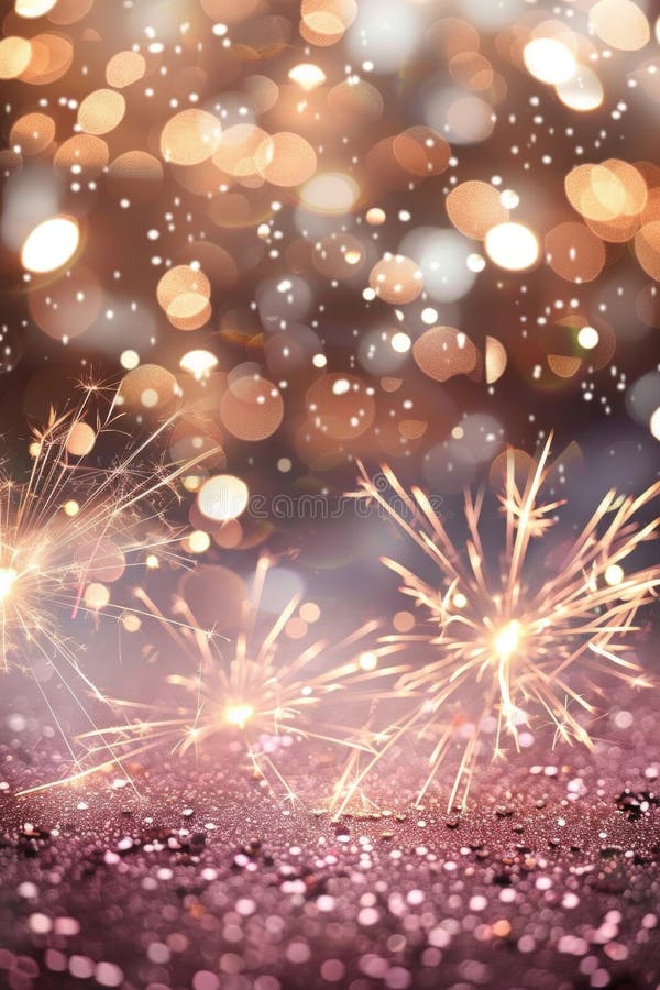Golden Fireworks Celebration with Bokeh Lights Background Stock Image ...
