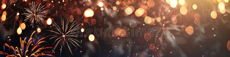 Golden Fireworks Celebration with Bokeh Lights Background Stock Photo ...