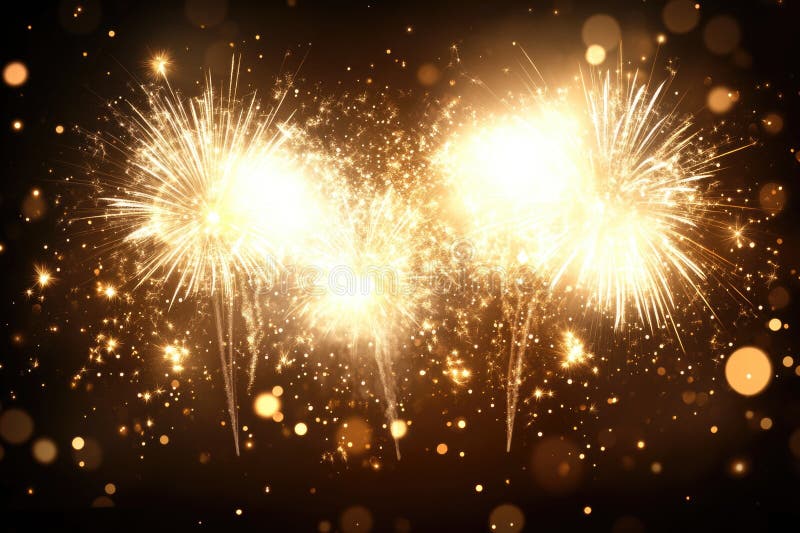 Golden Fireworks Display Against a Night Sky with Glowing Bokeh Light ...