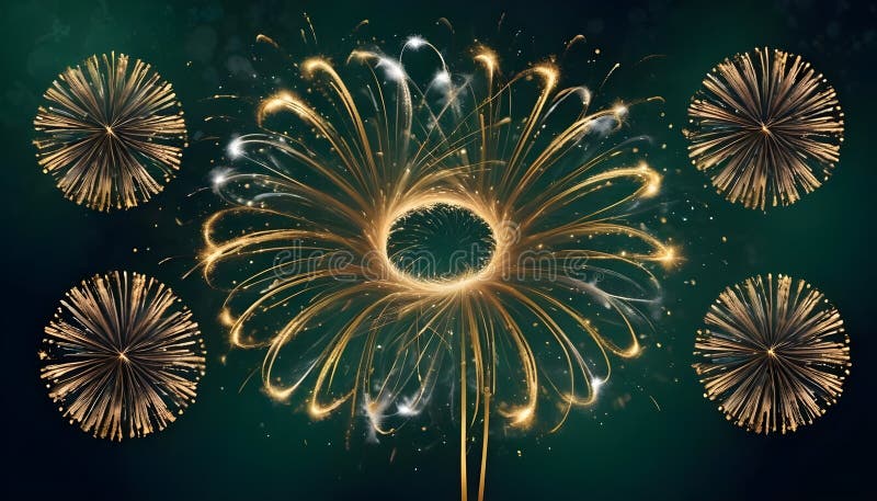 A Golden Fireworks Display with a Circular Pattern in the Center ...