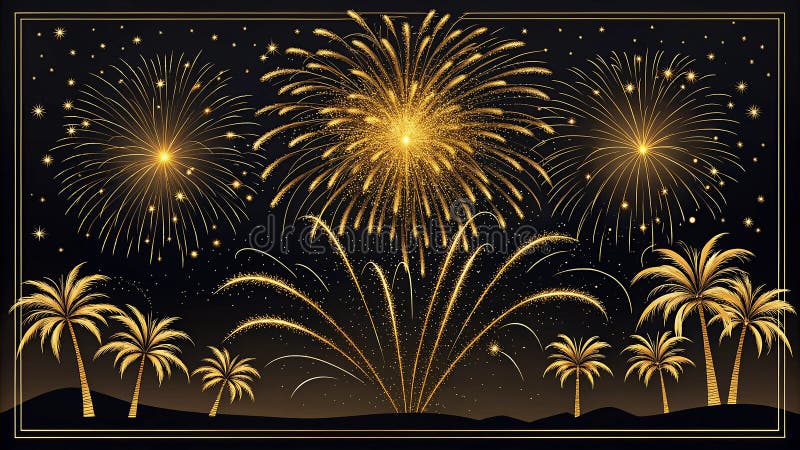 Golden Fireworks Display stock illustration. Illustration of dazzling ...
