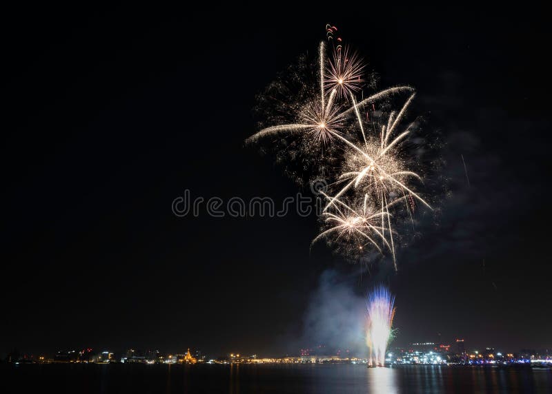 Golden Fireworks at the Doha Corniche, Qatar Stock Photo - Image of ...