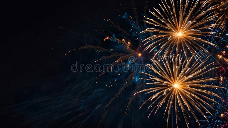 Golden Fireworks Exploding Night Sky Creating Festive Atmosphere Stock ...