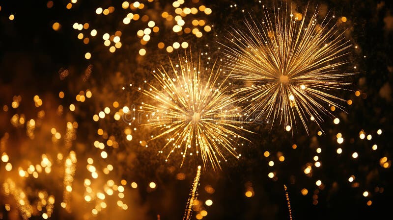 Golden Fireworks Exploding in Night Sky Stock Photo - Image of event ...