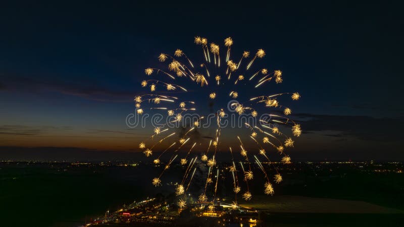 Golden Fireworks Exploding in the Night Sky, Forming Brilliant Bursts ...