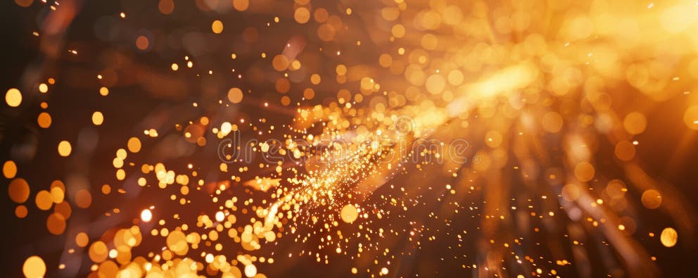 Golden Fireworks Sparkling in the Night, with the Lower Third of the ...