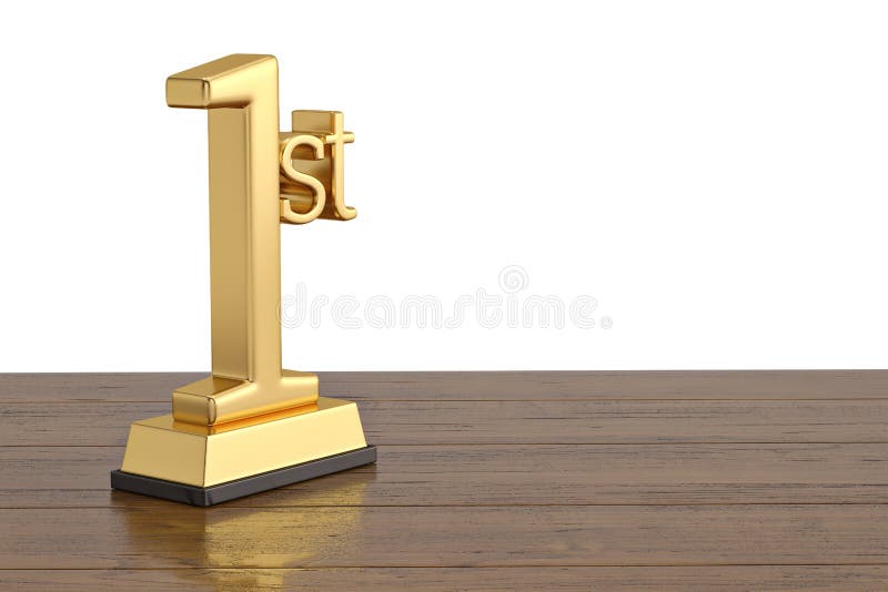 Golden First Place Trophy Cup on Board 3D Illustration. Stock ...