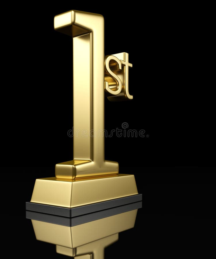 Golden First Place Trophy Cup Isolated on Black Background 3D ...