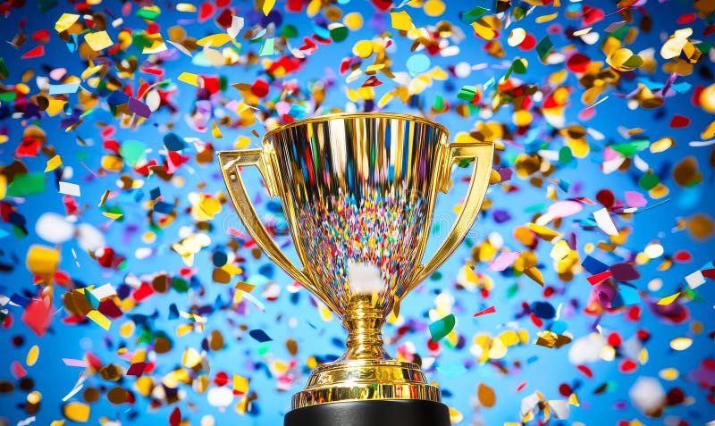 A Golden First-place Trophy Surrounded by Falling Confetti and ...
