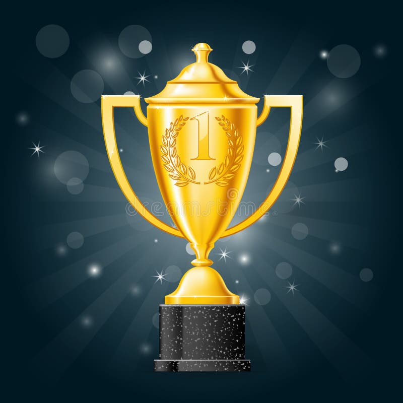 Golden First Place Win Cup with Laurels - Award Stock Vector ...