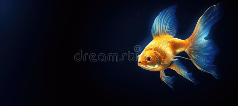 Golden Fish on Blue Background Stock Illustration - Illustration of ...