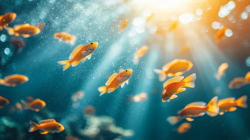 Golden Fish School in Aquarium Under Sunlight Stock Photo - Image of ...