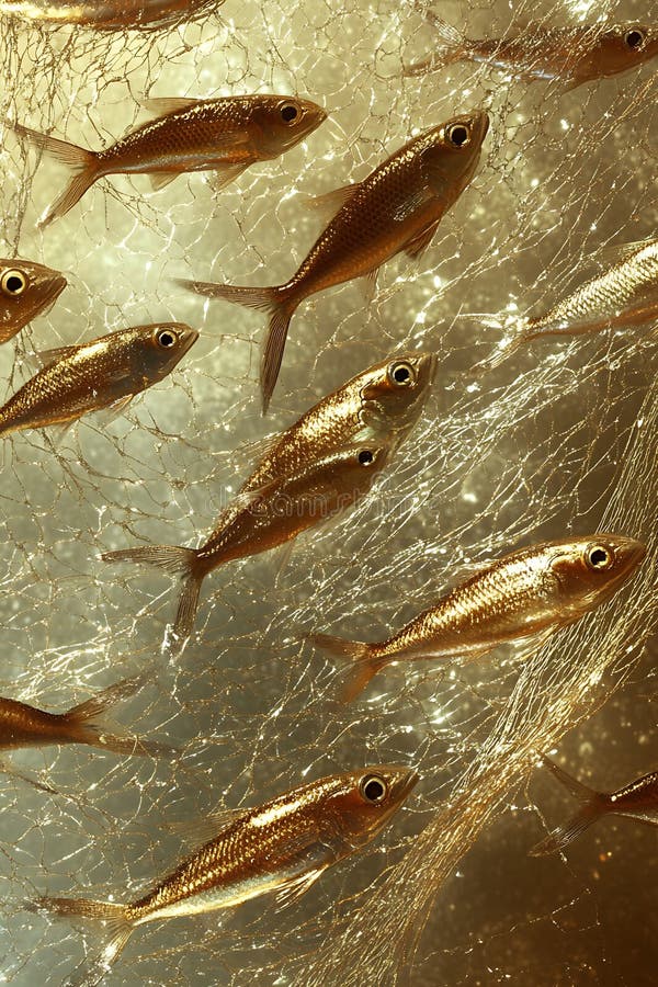 Golden Fish Trapped in a Net of Light Stock Illustration - Illustration ...