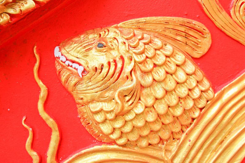 The Golden Fish on the Wall. Stock Photo - Image of animal, dragon ...