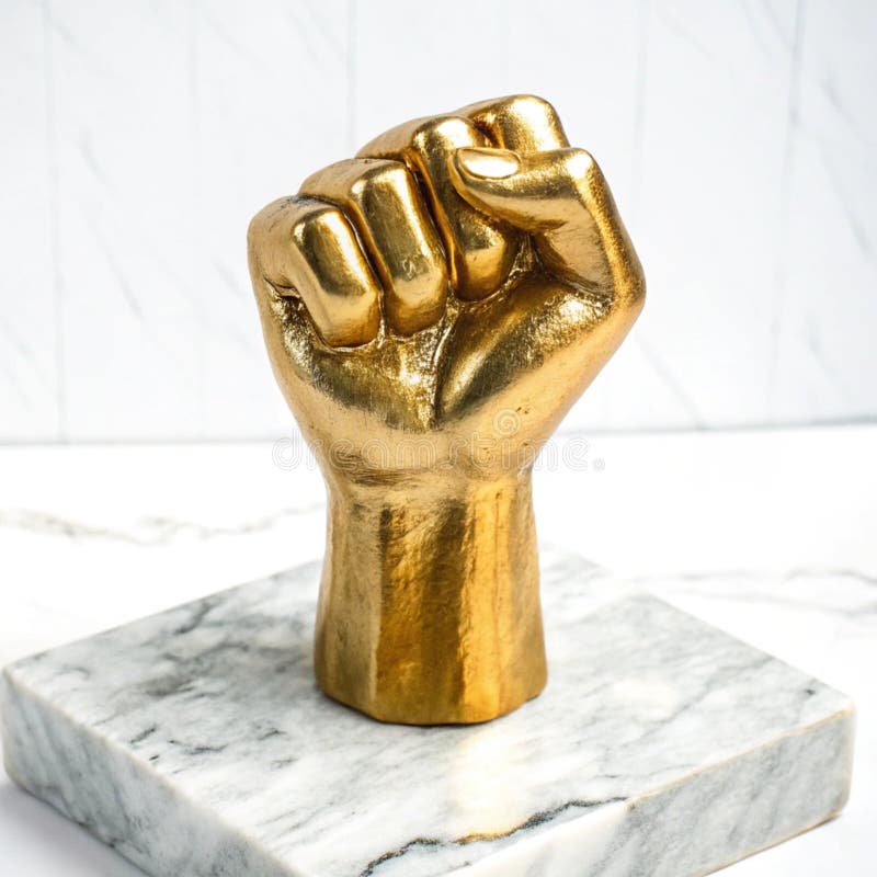 Golden Fist on a Marble Surface on Transparent Background Stock ...