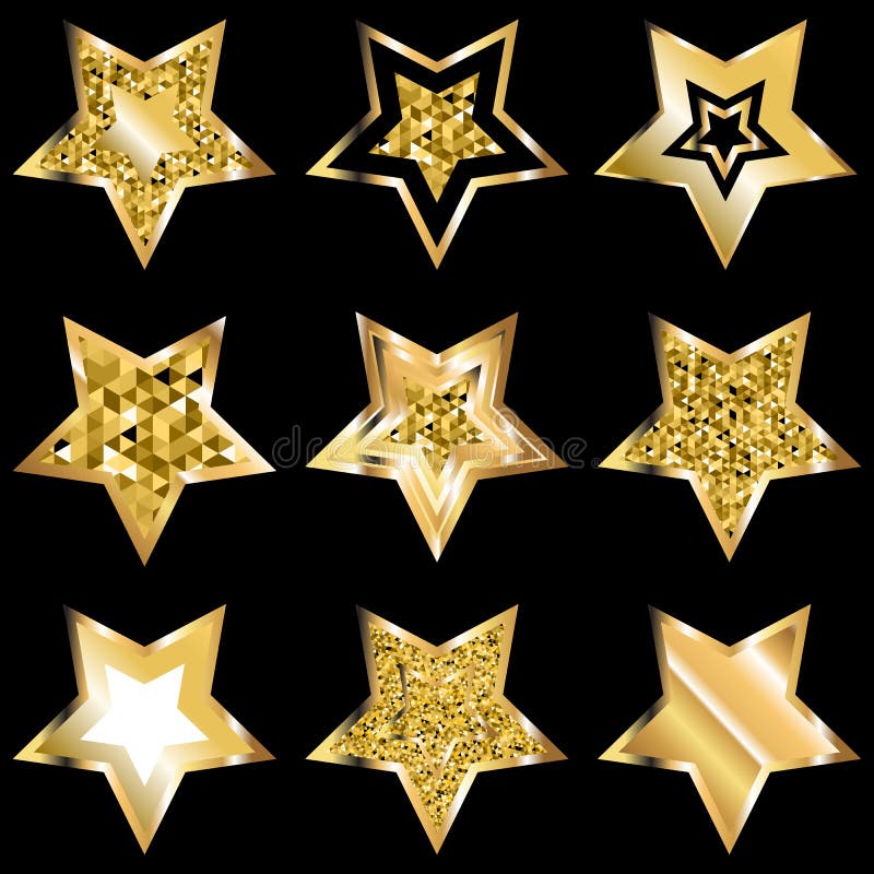 Golden Five Pointed Star Icon Set Stock Vector - Illustration of symbol ...