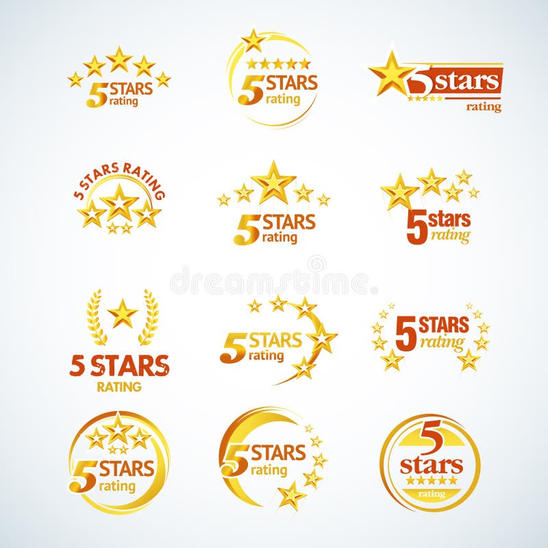 Golden Five Stars Round Logo Template Set. Vector Illustration. Stock ...