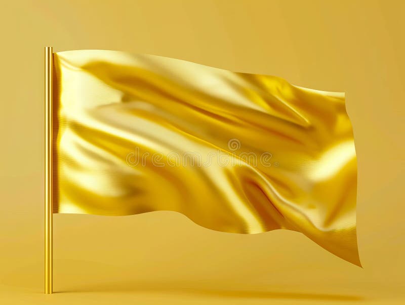 A Golden Flag Waving in the Wind on a Yellow Background Stock ...