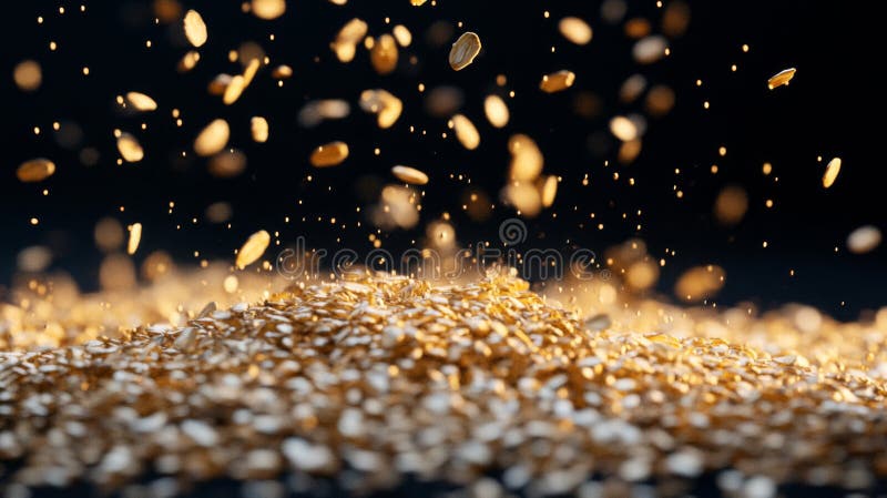 Golden Flakes Falling on Dark Background Stock Illustration ...
