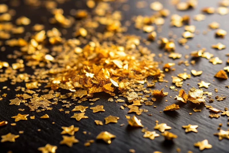 Golden Flakes Scattered on Black Surface for Luxurious Visual Effect ...