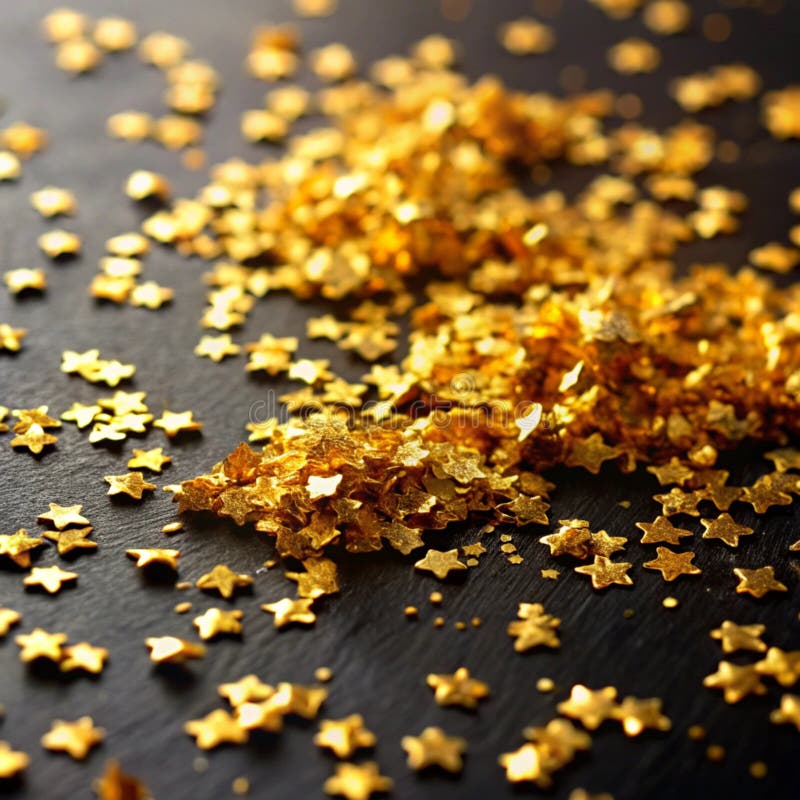 Golden Flakes Scattered on Black Surface for Luxurious Visual Effect ...
