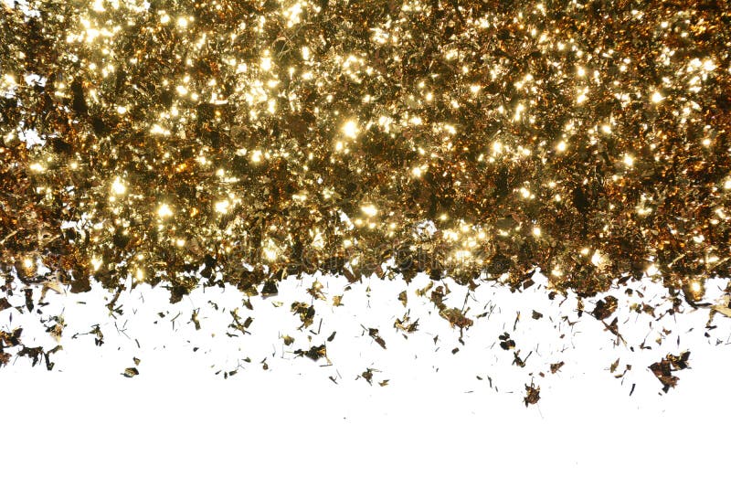 Golden Flakes on a White Background. Border of Bright Shining Se Stock ...