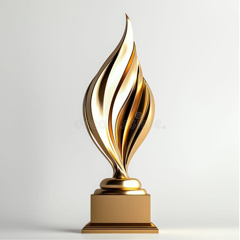 Golden Flame Trophy on a Reflective Surface Stock Photo - Image of ...