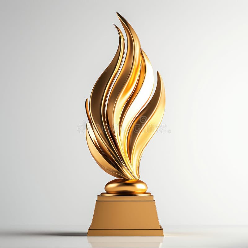 Golden Flame Trophy on a Reflective Surface Stock Image - Image of ...