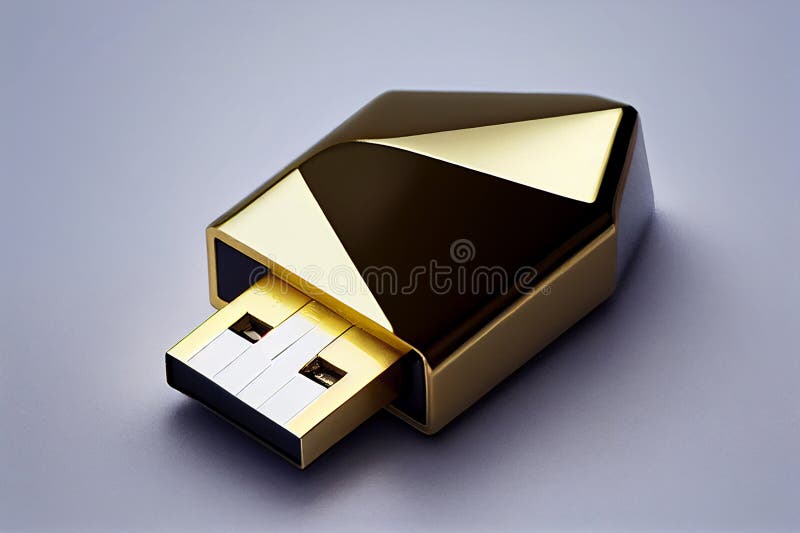 Golden Flash Drive Closeup Illustration Generative AI Stock ...