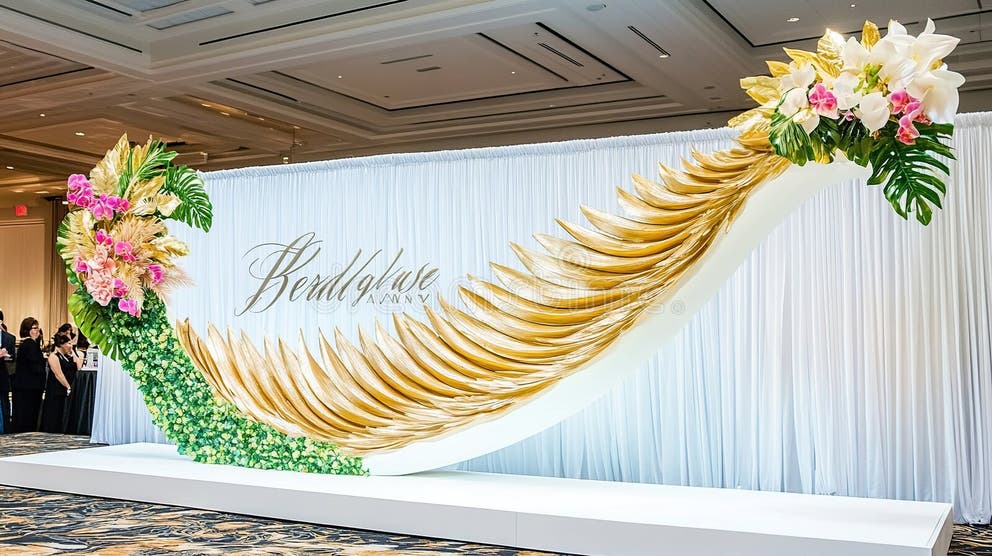 Golden Floral Backdrop Event Hall Gala Setup Stock Photo - Image of ...