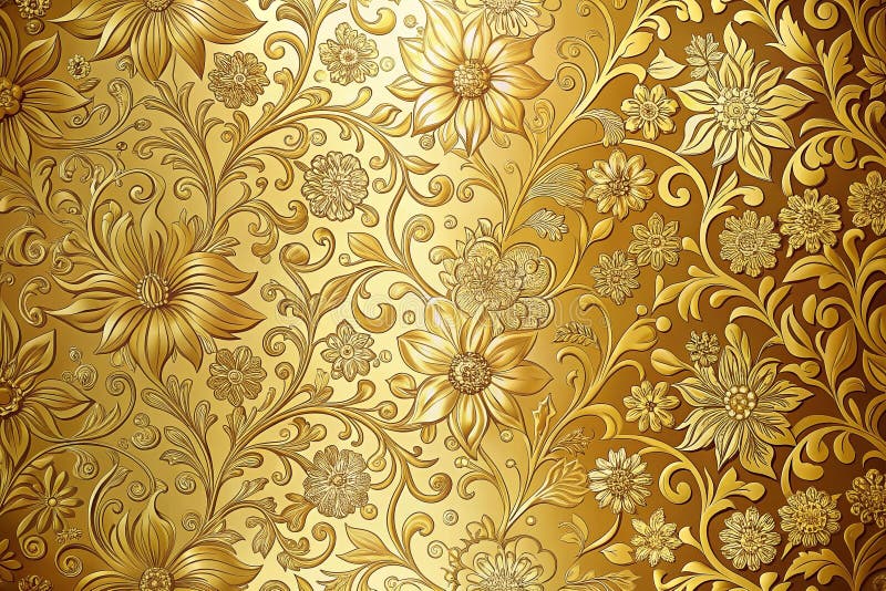 Golden Floral Damask Pattern Background. (2 Stock Illustration ...