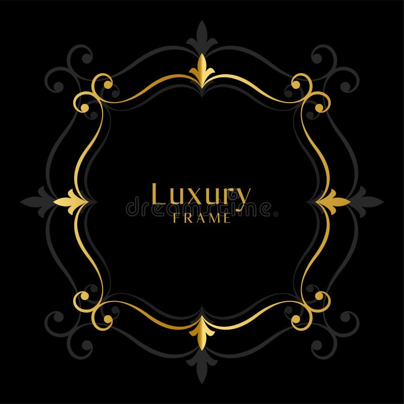 Golden Floral Decorative Frame on Black Background Stock Vector ...