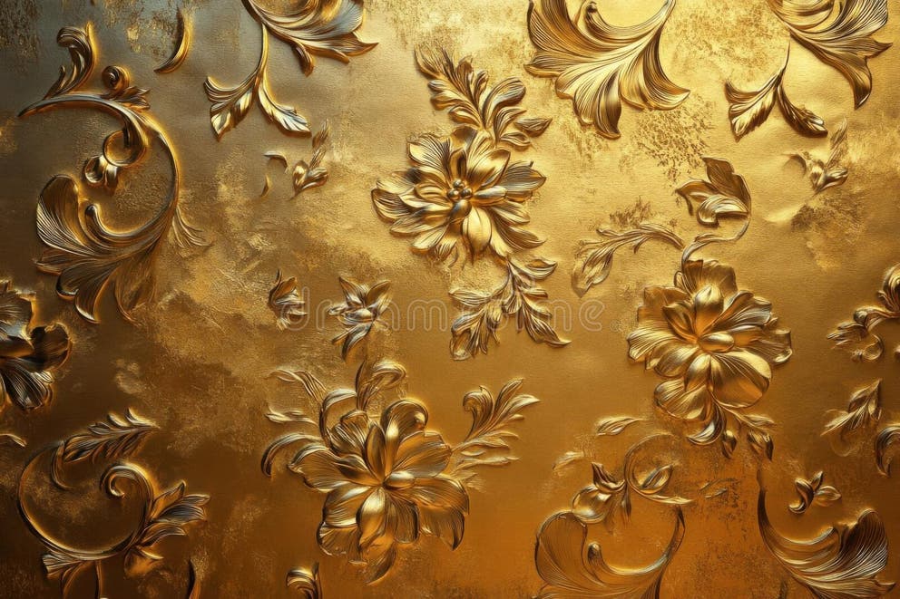 Golden Floral Emboss, Shimmering Floral Patterns in a Golden Texture ...