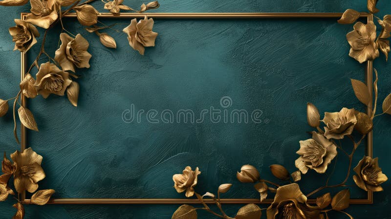 Golden Floral Frame on Deep Green Wall Abstract Background. Generative ...