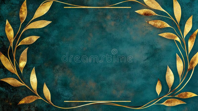 Golden Floral Frame on Teal Background with Copy Space Stock Photo ...