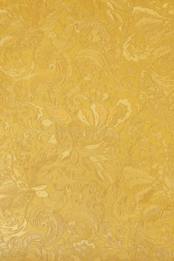 Golden Floral Ornament Brocade Textile Pattern Stock Image - Image of ...
