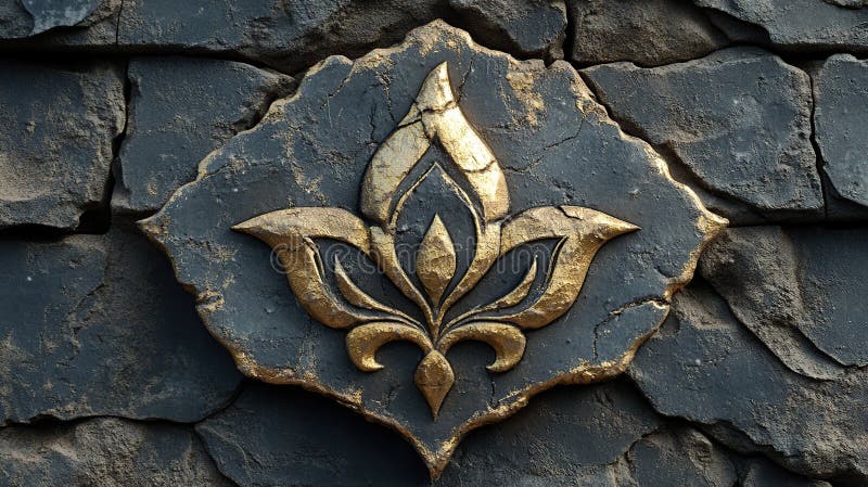 Golden Floral Stone Carving, Ancient Wall, Textured Background, Design ...