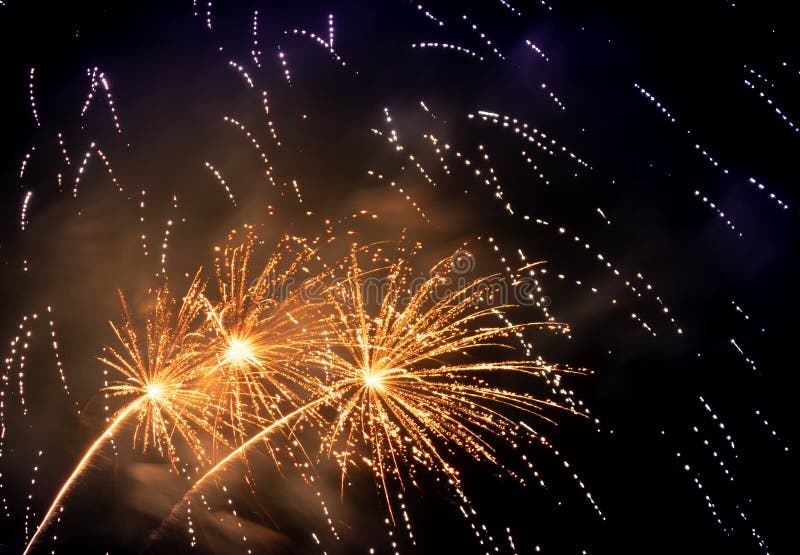 Golden Flower Fireworks stock photo. Image of rain, sparks - 124512862