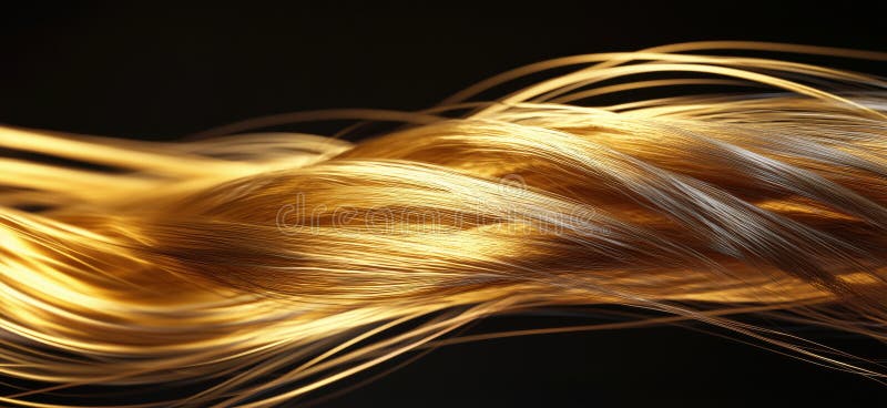 Golden Flowing Hair Strands Illuminated by Soft Light Creating a ...
