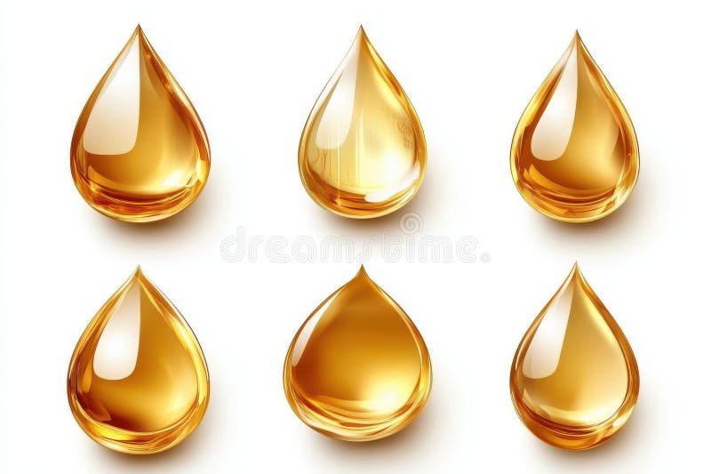 Golden Fluid Drops on Surface Isolated on White Background Stock ...