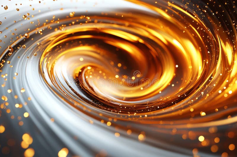 Golden Fluid Swirling and Creating a Vortex with Glowing Particles ...