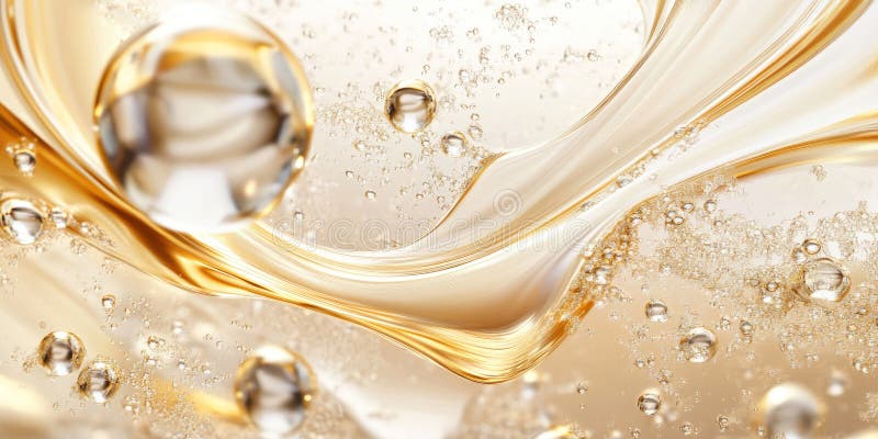 Golden Fluid Texture with Bubbles and Swirls, Abstract Macro ...