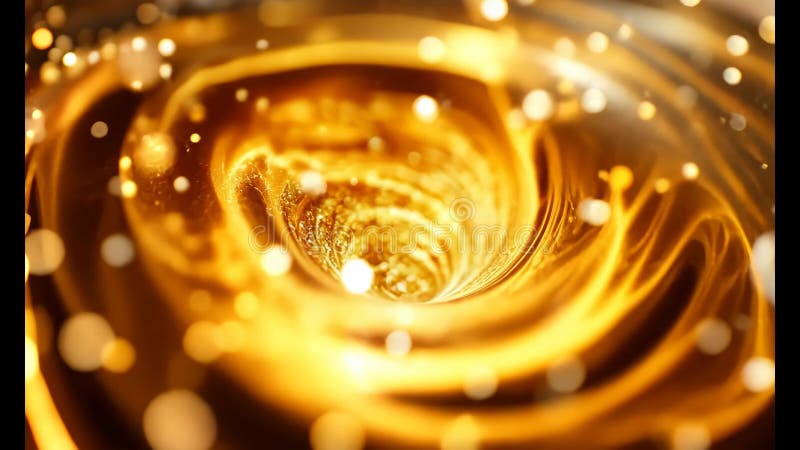 Golden Liquid Swirling and Forming a Whirlpool with Sparkling Particles ...