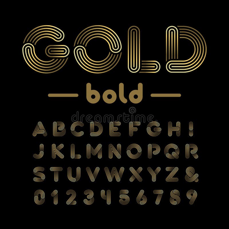 Golden Font. Vector Alphabet with Gold Effect Letters and Number Stock ...